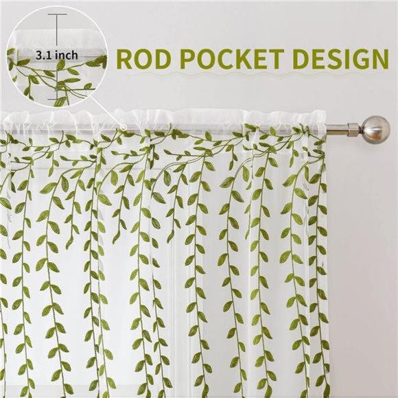 Accents | Green Pattern Curtains Sheer2panel Set Of Sheer Embroidered ...